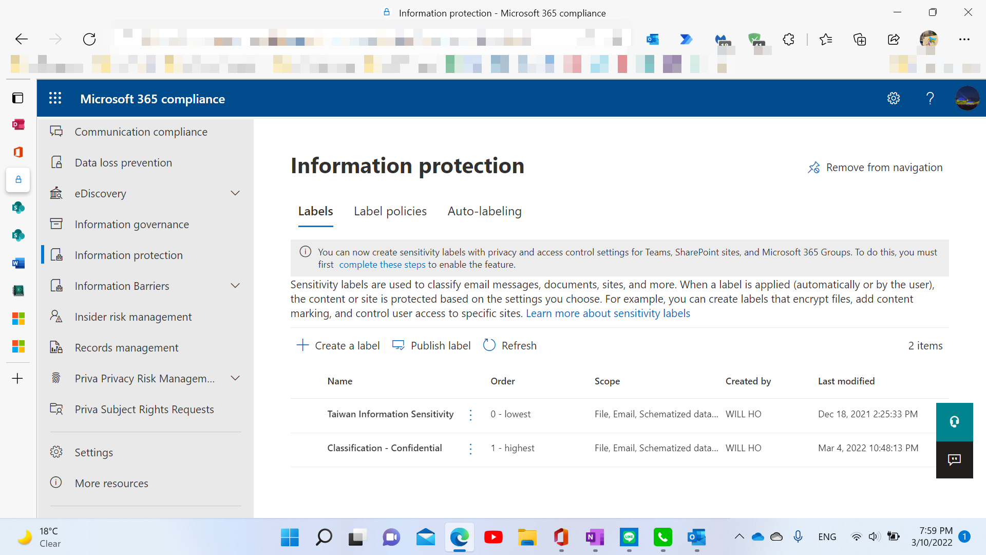 Regarding the SharePoint Online Information Security settings ...
