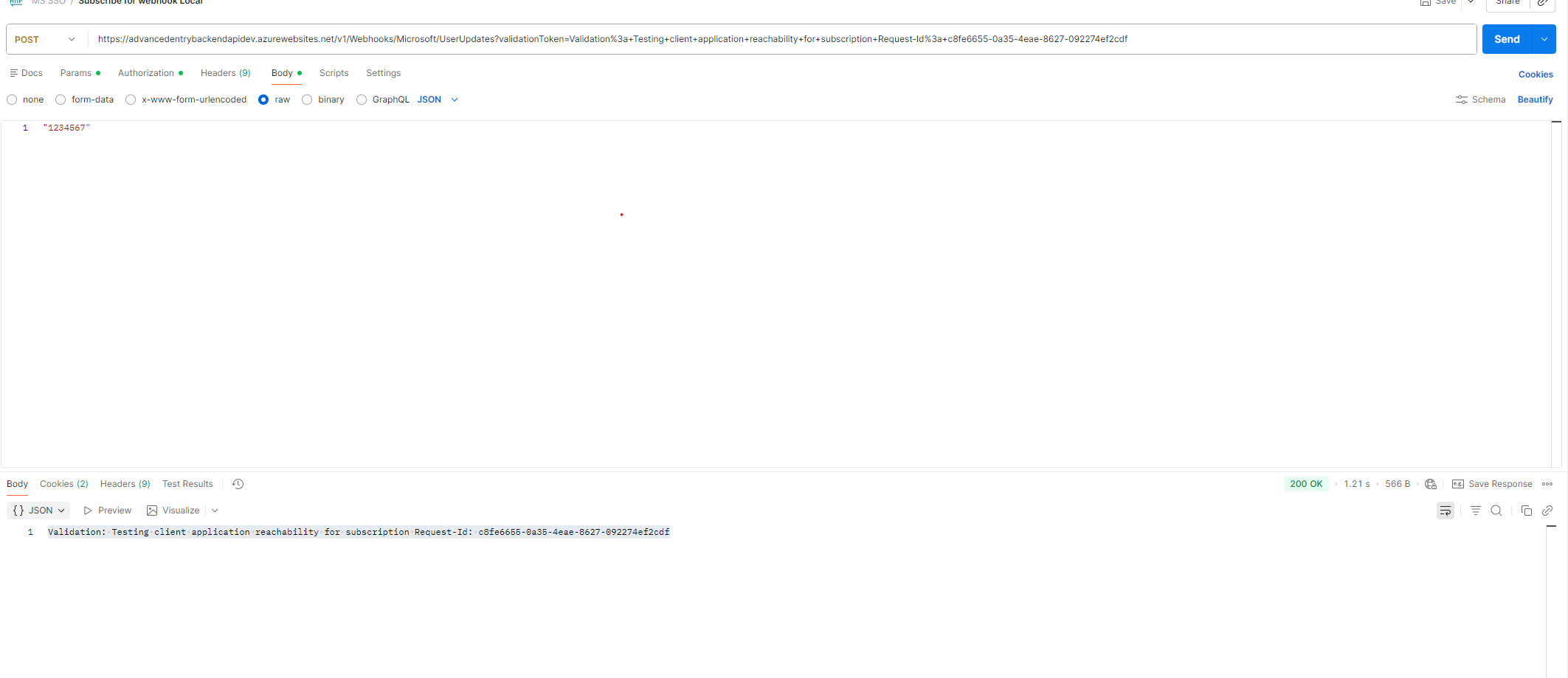 Trying to validate token for webhook subscription keeps returning Bad ...