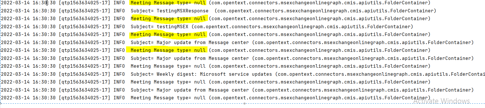 Unable to fetch value of property "meetingMessageType" from message API ...