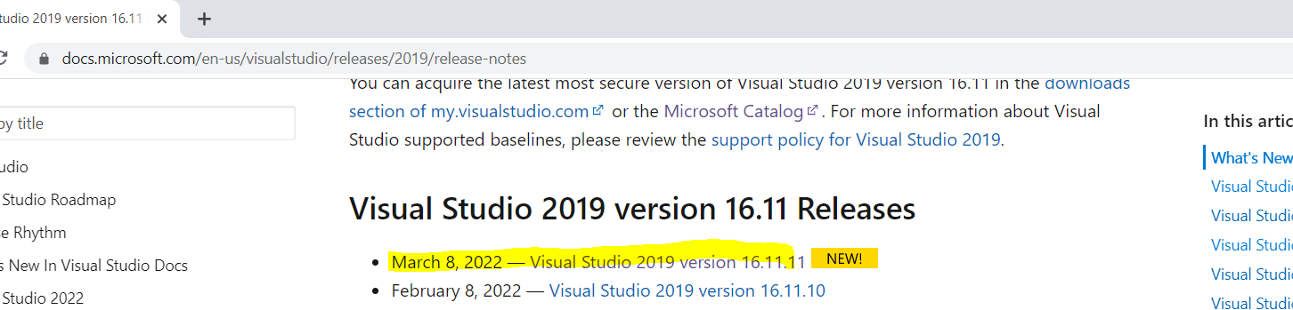 We receive updates for Visual studio 2019 and 2022 on the Microsoft ...