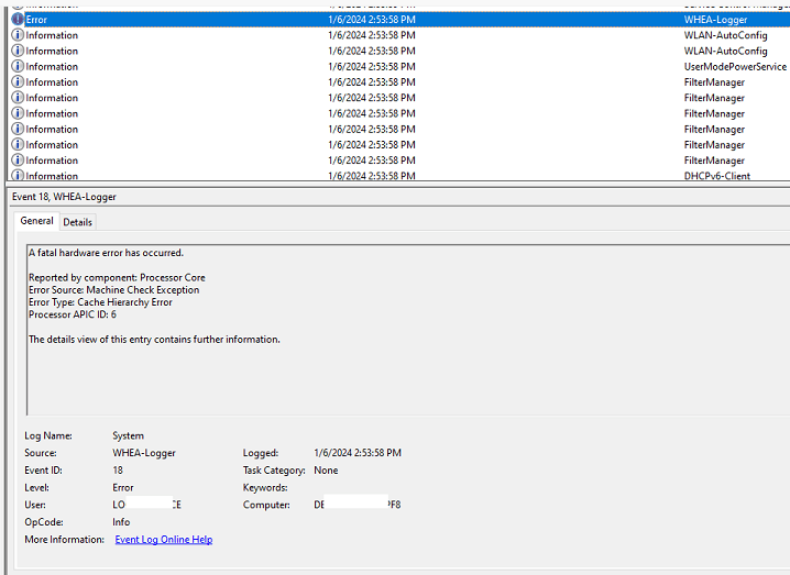 Event ID 18 WHEA-Logger - Microsoft Q&A
