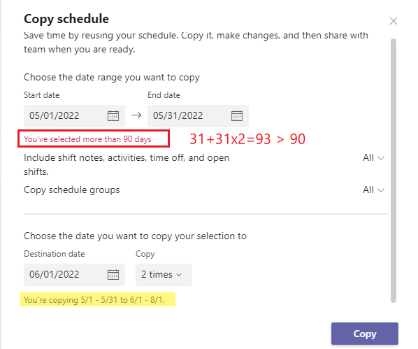 Whats the use of the Copy X time option in the Copy Schedule function ...