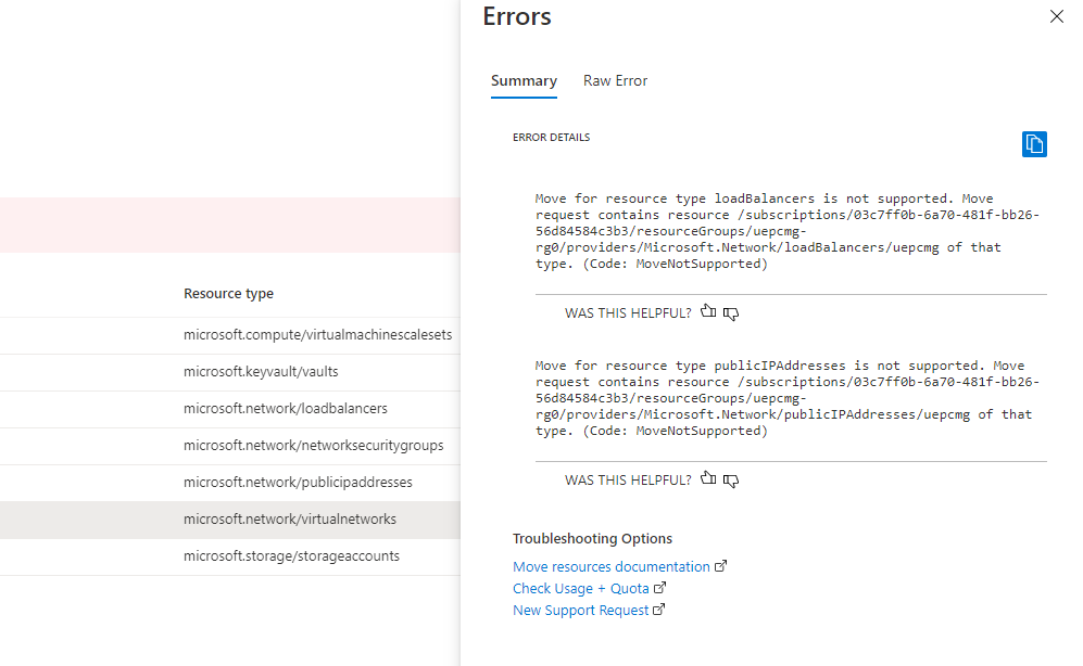 SCCM CMG cloud Microsoft.Network/virtualNetworks. Move for resource type publicIPAddresses is ...
