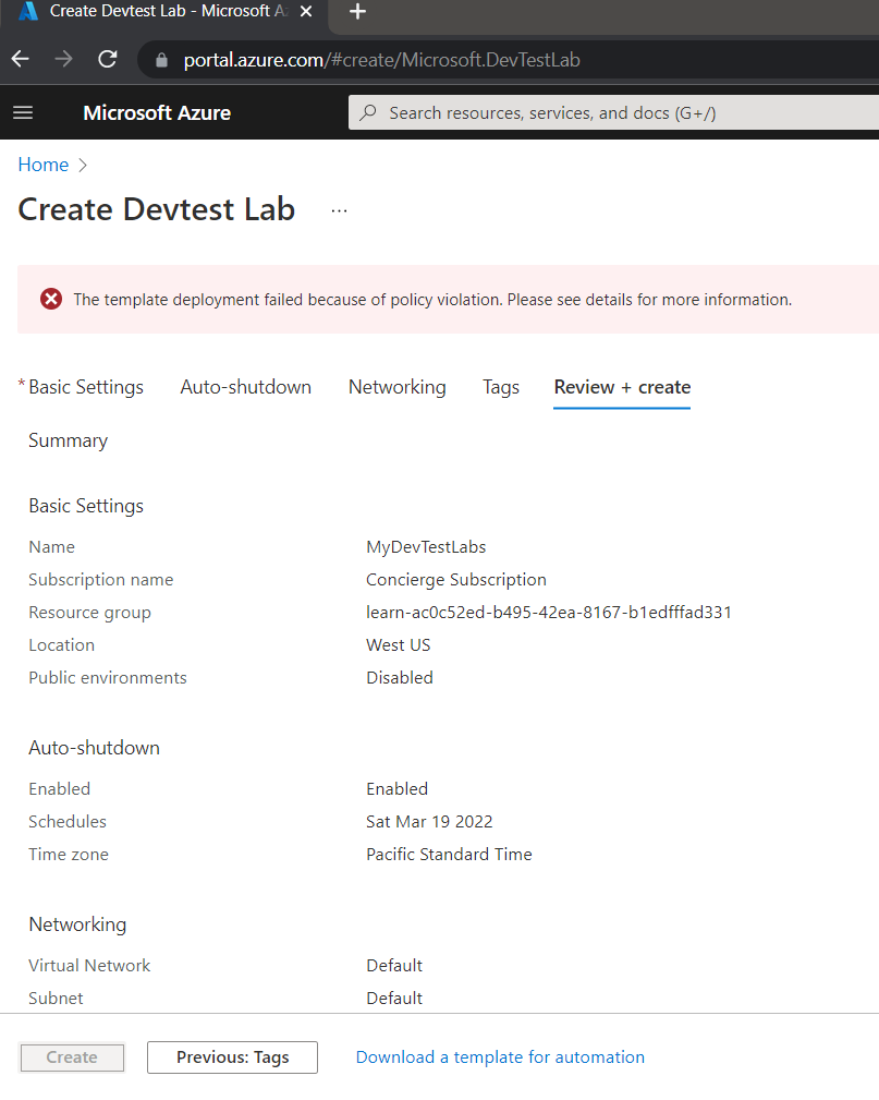 Cant Create Devtest Labs In Microsoft Learn Sandbox Microsoft Qanda