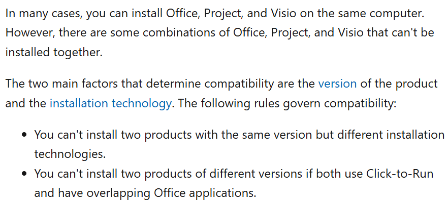 Can't Instal Visio 2021 with existing Office 2021 LTSC Professional ...