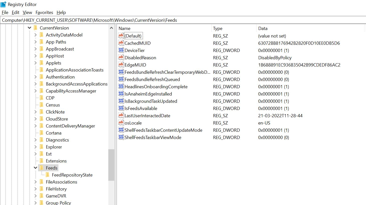 IsFeedsAvialable setting to Zero after system restart, please help on this. - Microsoft Q&A