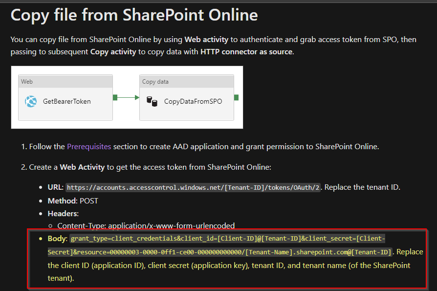 Error While Trying To Extrat Files From Sharepoint To Azure Using Data Factory