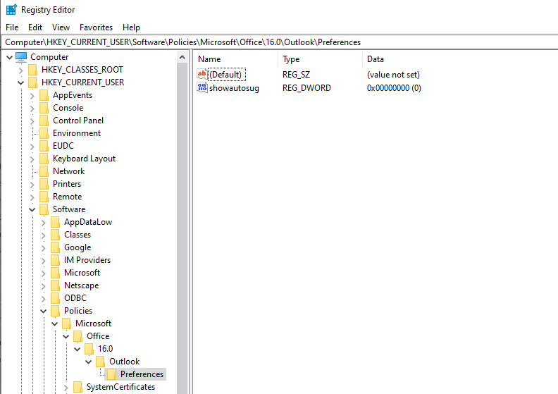 Why Is It That The Disable Autocomplete List Registry Entry Does Not Work With Ms365 Outlook