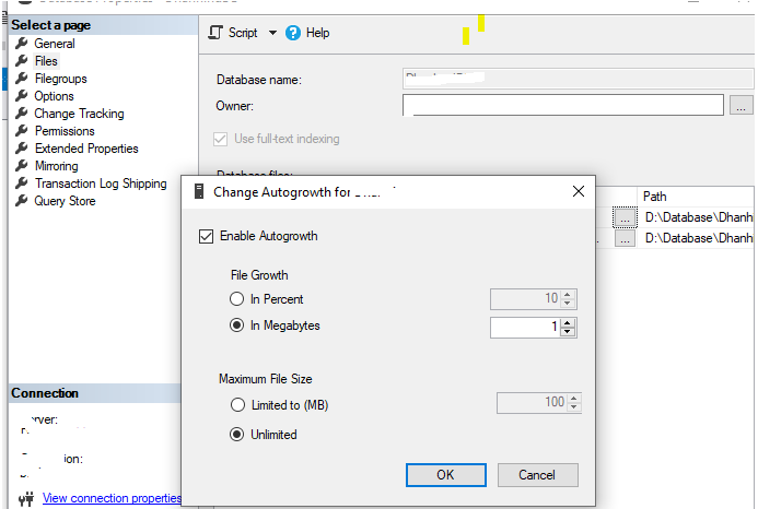 How to set autogrowth file value - Microsoft Q&A