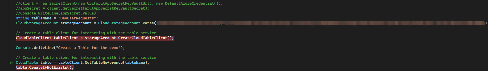 CloudTable.table.CreateIfNotExists() error - Microsoft Q&A