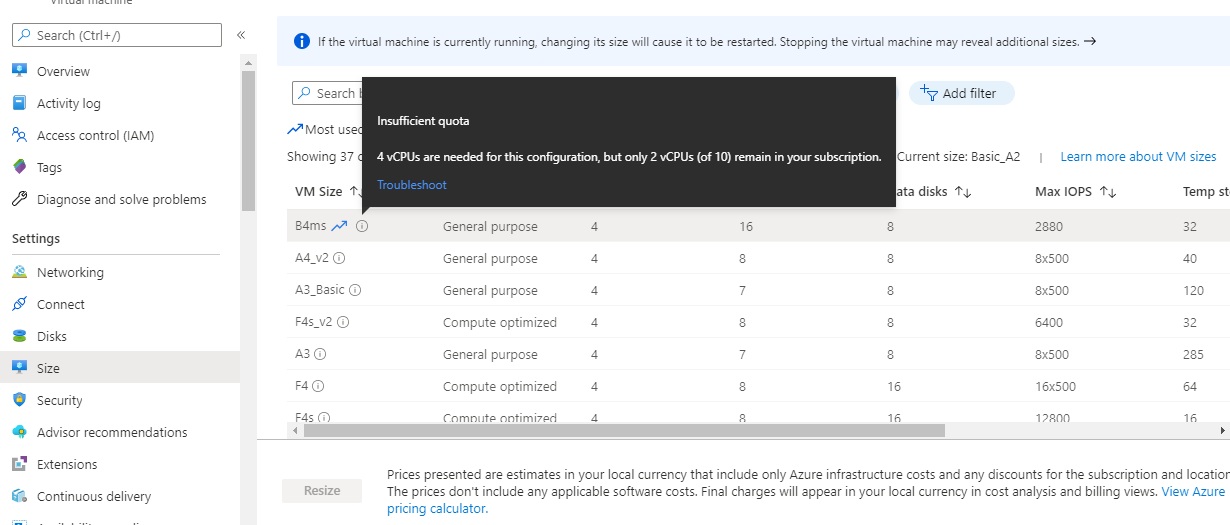 Unable to resize VM, limited quota - Microsoft Q&A Unable to resize VM, limited quota - Microsoft Q&A