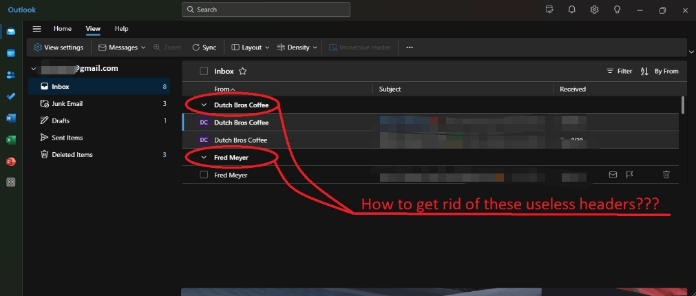 Hide useless message grouping headers in inbox? - Microsoft Q&A