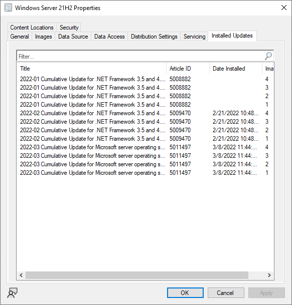 Reloading an operating system image with previously applied updates ...