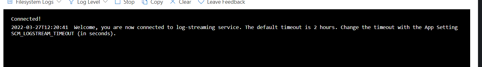 Getting App Setting SCM_LOGSTREAM_TIMEOUT in Azure function logs ... Getting App Setting SCM_LOGSTREAM_TIMEOUT in Azure function logs ...