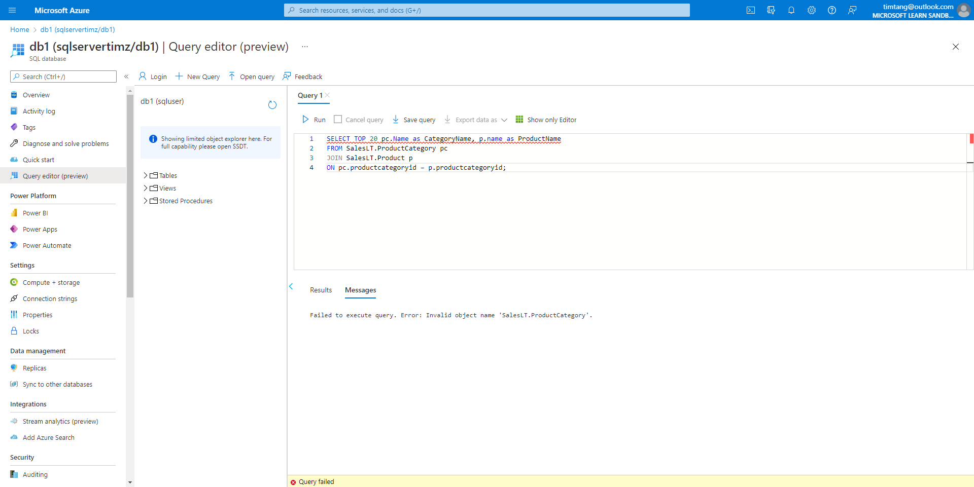 Failed To Execute Query Error Invalid Object Name Saleslt