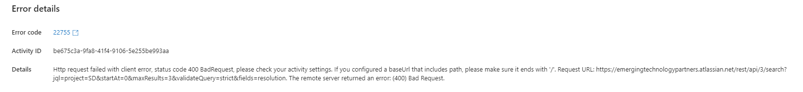 Trying to fetch Jira issues with Azure Data factory - Microsoft Q&A