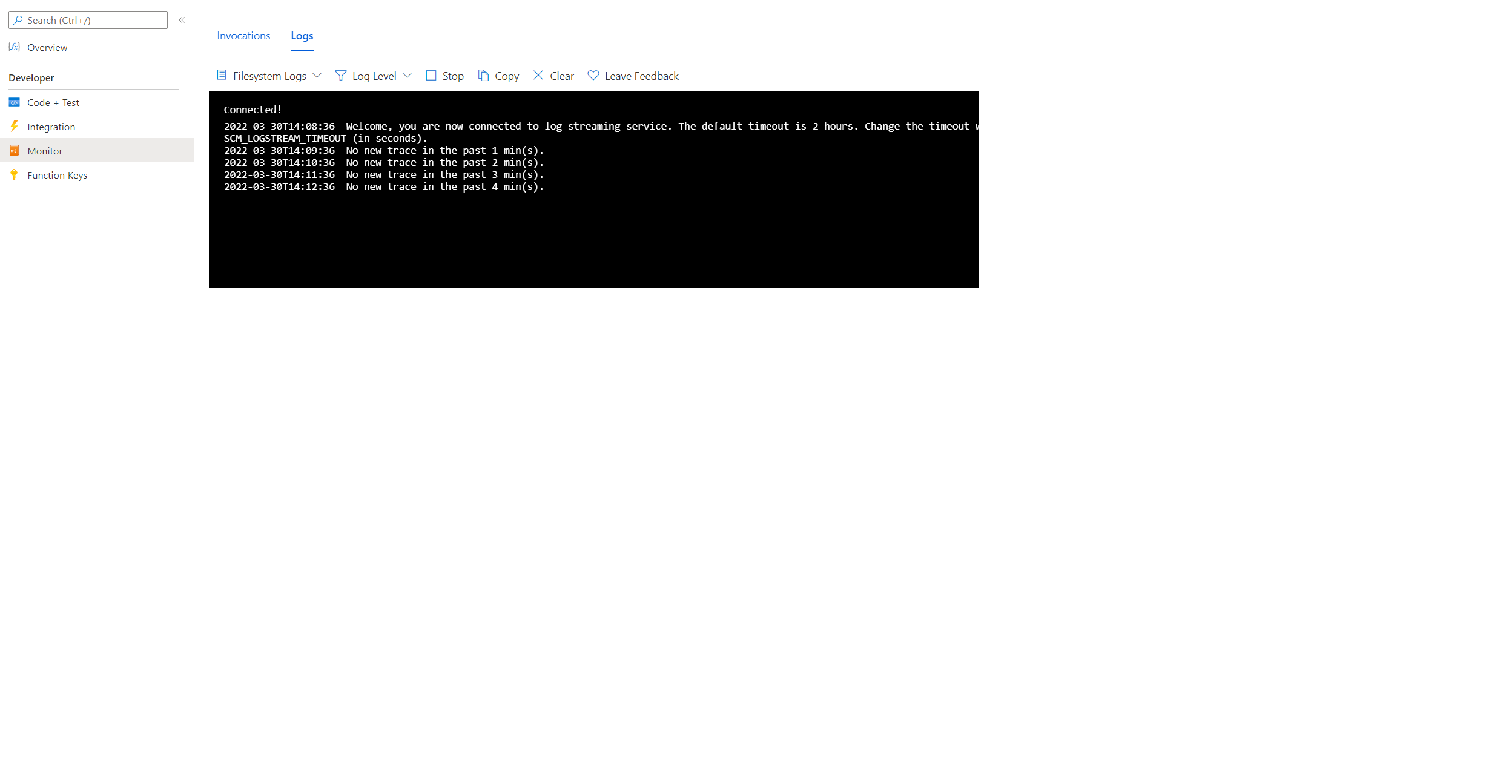 Getting App Setting SCM_LOGSTREAM_TIMEOUT in Azure function logs ... Getting App Setting SCM_LOGSTREAM_TIMEOUT in Azure function logs ...