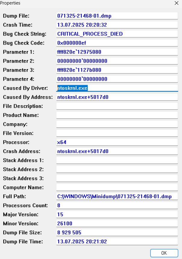 I am getting a BSOD of CRITICAL_PROCESS_DIED randomly during usage ...