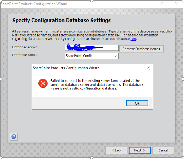 Failed To Connect To The Existing Server Farm Located At The Specified