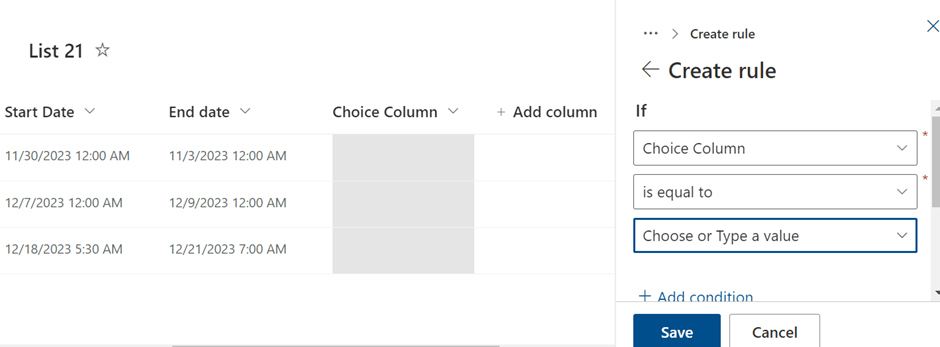 Microsoft Lists: Create rules for Choice columns - Microsoft Q&A
