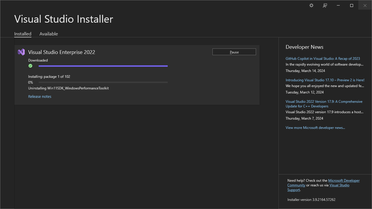 visual studio 2022, uninstalling win11sdk_windowsperformanceToolkit - Microsoft Q&A