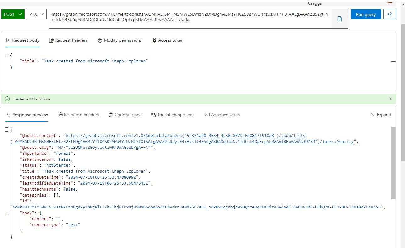 Cannot update a ToDo item using MsGraph - Microsoft Q&A
