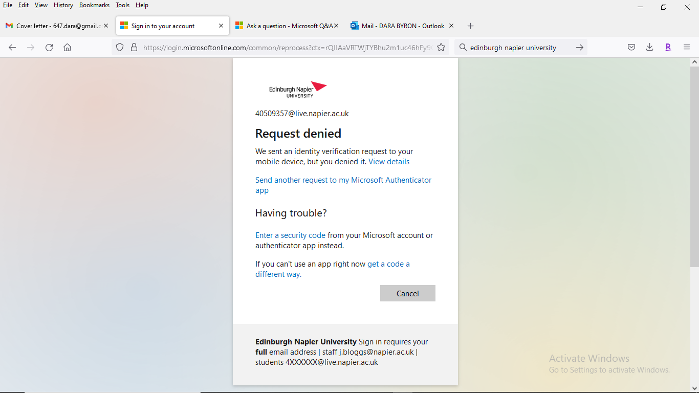 Unable to sign into to school email through authenticator app ...