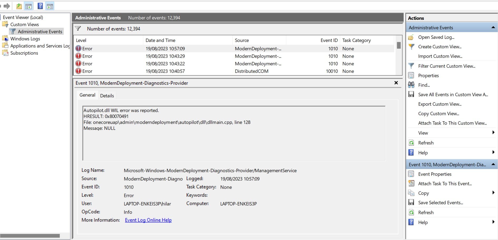 windows 11 clean administrative events - Microsoft Q&A
