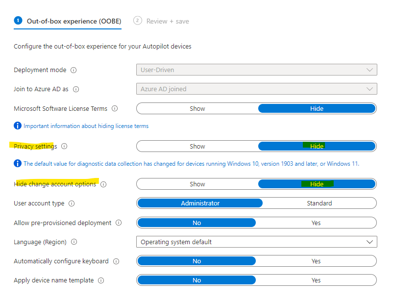 AutoPilot OOBE Options - Microsoft Q&A