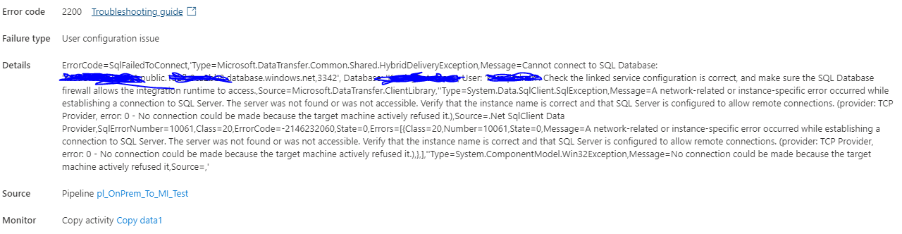 Cannot Load Data From Onprem To Sql Managed Instance Microsoft Qanda