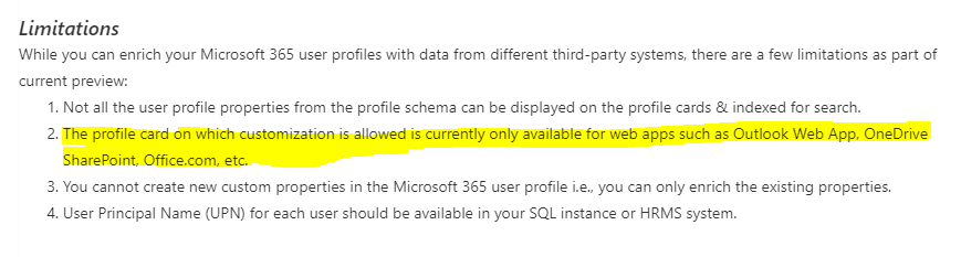 are Profile Cards supported in Outlook/Desktop and Teams? - Microsoft Q&A