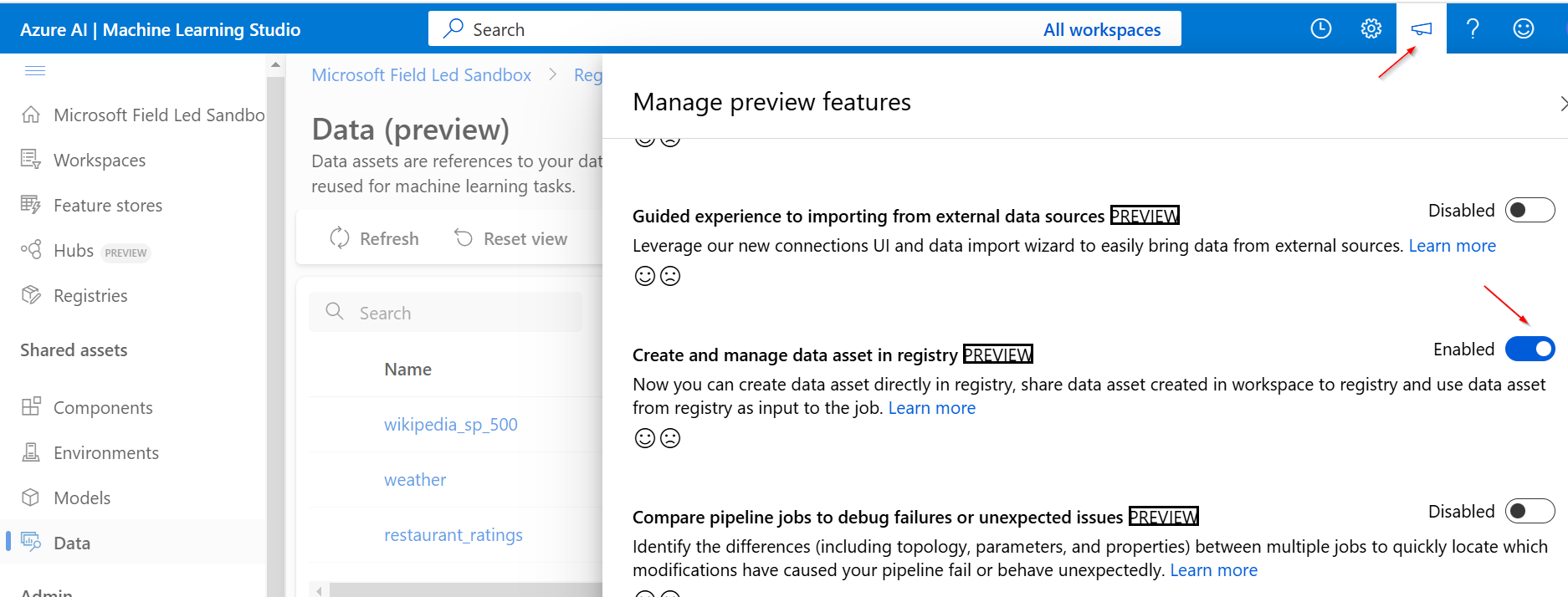 why Import data assets (preview) feature not available in West Europe ...