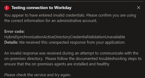 Azure Active Directory Connect Provisioning Agent - credentials error - Microsoft Q&A
