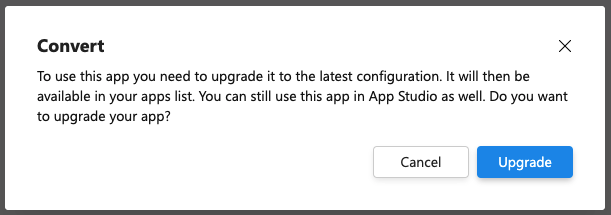 Impossible to upgrade app created in App Studio to be supported in the ...