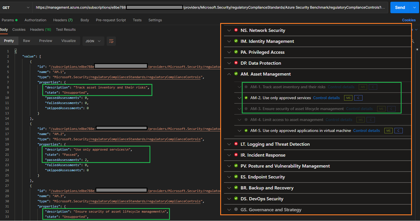 Azure API to fetch all recommendations used in azure security benchmark ...