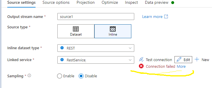 ADF Dataflow and LinkedService Error - Microsoft Q&A