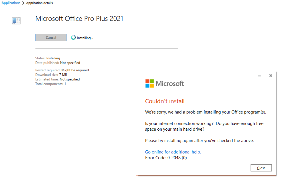 deployment of office 2021 pro plus fails - Microsoft Q&A
