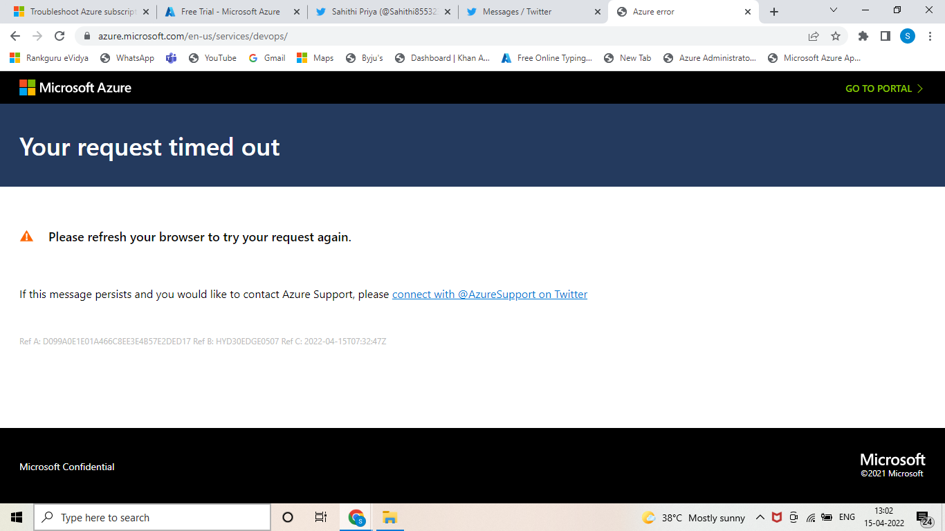 I am unable to open my devops portal (dev.azure.com site) - Microsoft Q&A