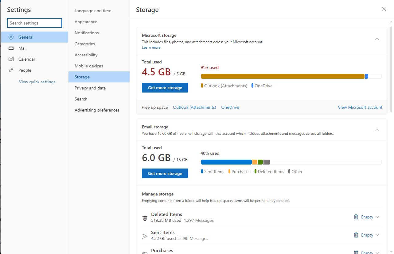 Outlook Storage space 5GB Only - Microsoft Q&A
