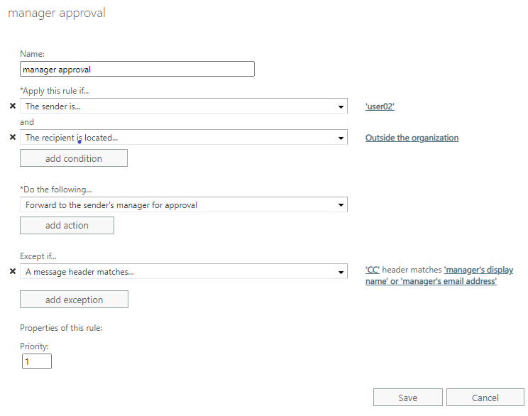 Need to set transport rule for approval if mail does not have any cc in ...