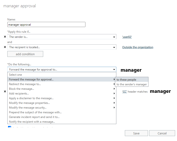 Need to set transport rule for approval if mail does not have any cc in ...