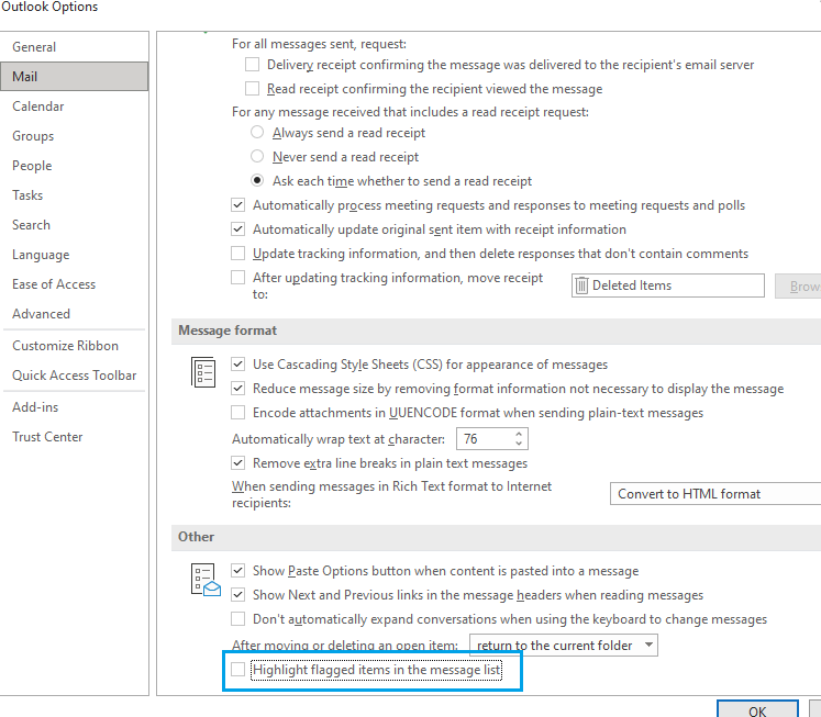 disable this yellow background highlight on flagged messages in Outlook ...