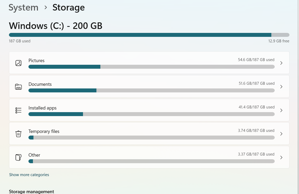 C Drive storage - Microsoft Q&A
