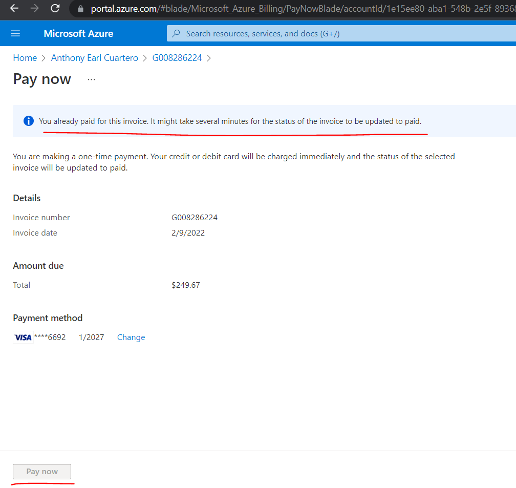 Microsoft Azure "Past due date invoice cannot be paid." - Microsoft Q&A