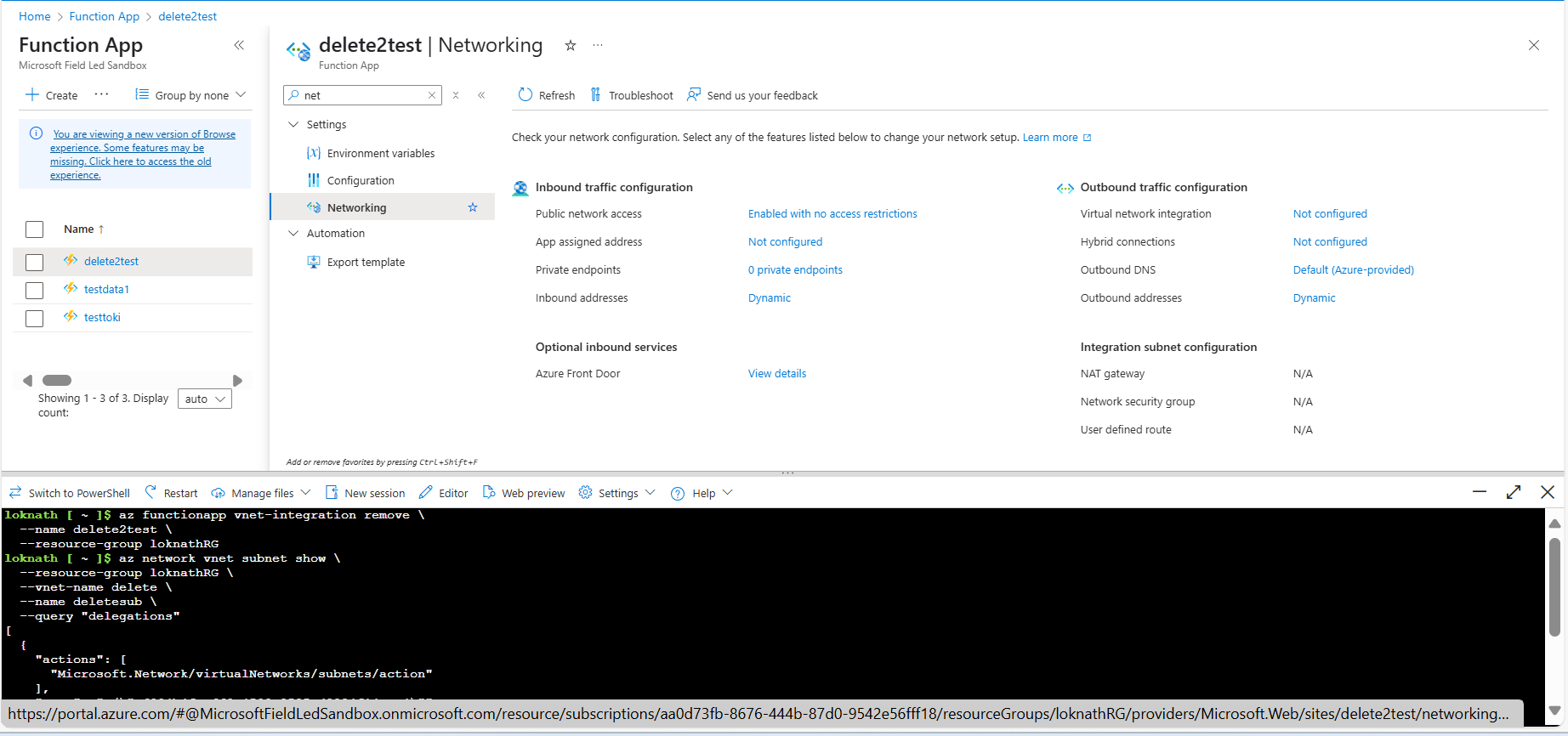 Cannot delete virtual network, subnet in use by /serviceAssociationLinks/legionservicelink and ...