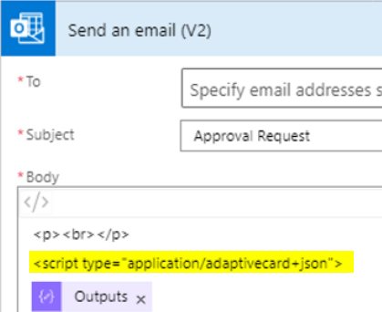 Can we add a adaptive card in send an email option in Logical app ...