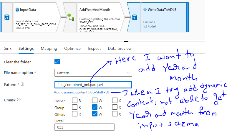 Unable to Read Input Schema in Sink settings tab in Data Flow in Azure Data Factory - Microsoft Q&A