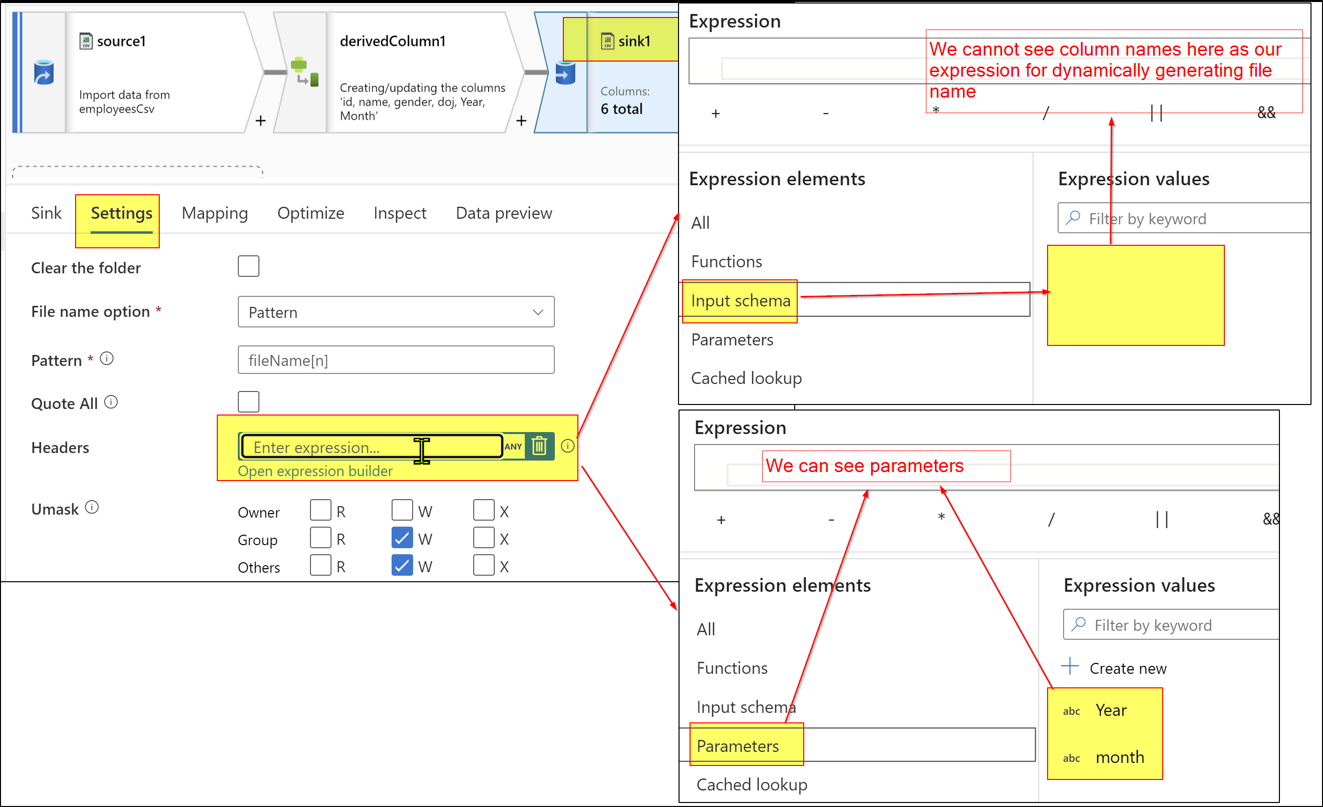 Unable to Read Input Schema in Sink settings tab in Data Flow in Azure Data Factory - Microsoft Q&A