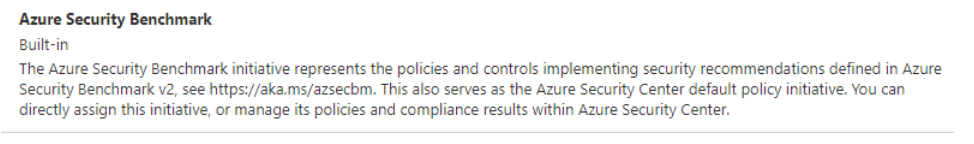 In Azure policy assigning an Azure Security Benchmark initiave for ...