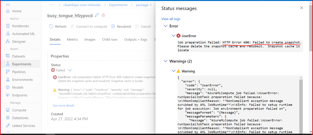 Snapshot Creation Issue - Azure ML Pipeline - Microsoft Q&A Snapshot Creation Issue - Azure ML Pipeline - Microsoft Q&A
